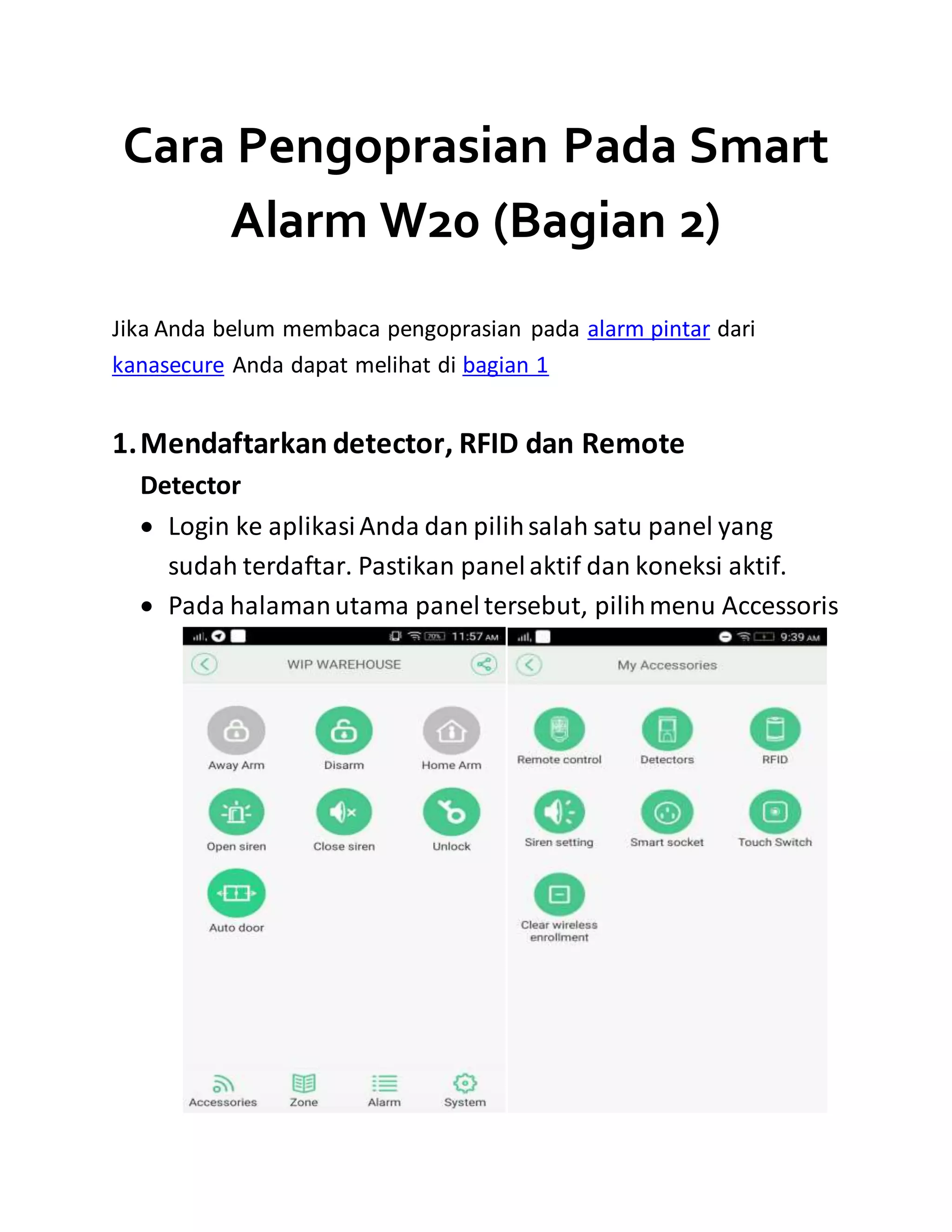 Cara Pengoprasian Pada Alarm Pintar Kanasecure W20 (Bagian 2) | DOCX