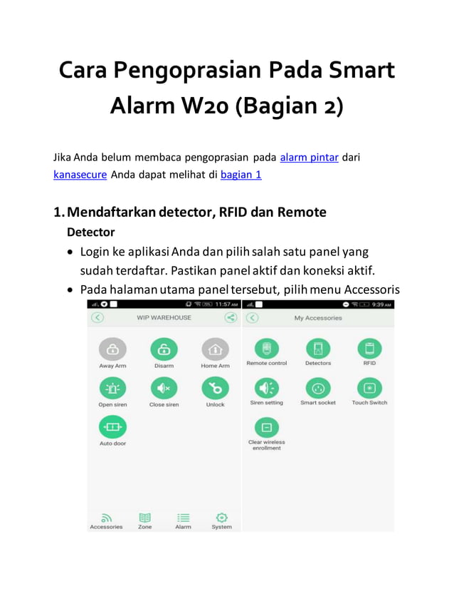 Cara Pengoprasian Pada Alarm Pintar Kanasecure W20 (Bagian 2) | DOCX