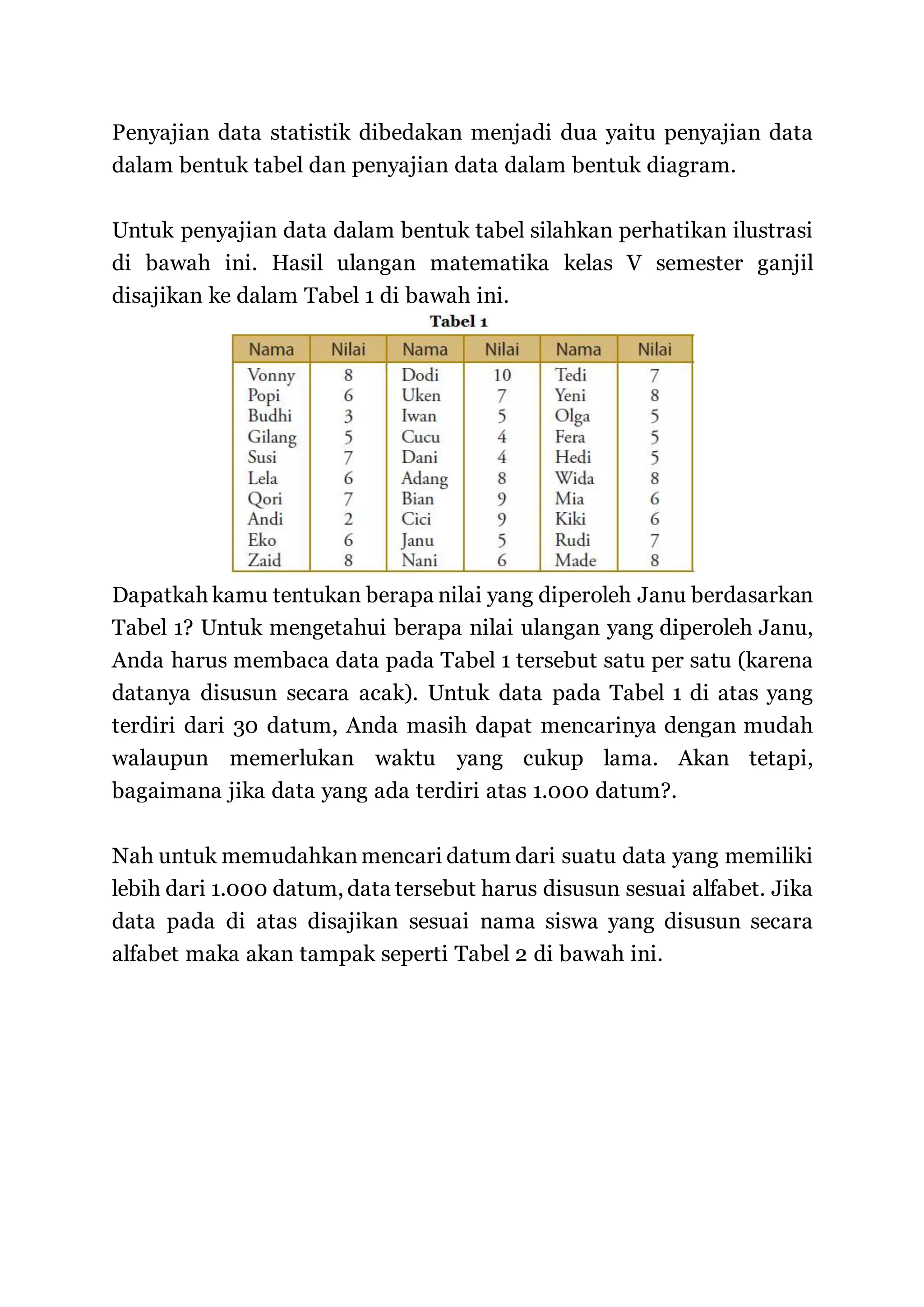 Cara penyajian data dalam bentuk tabel | PDF