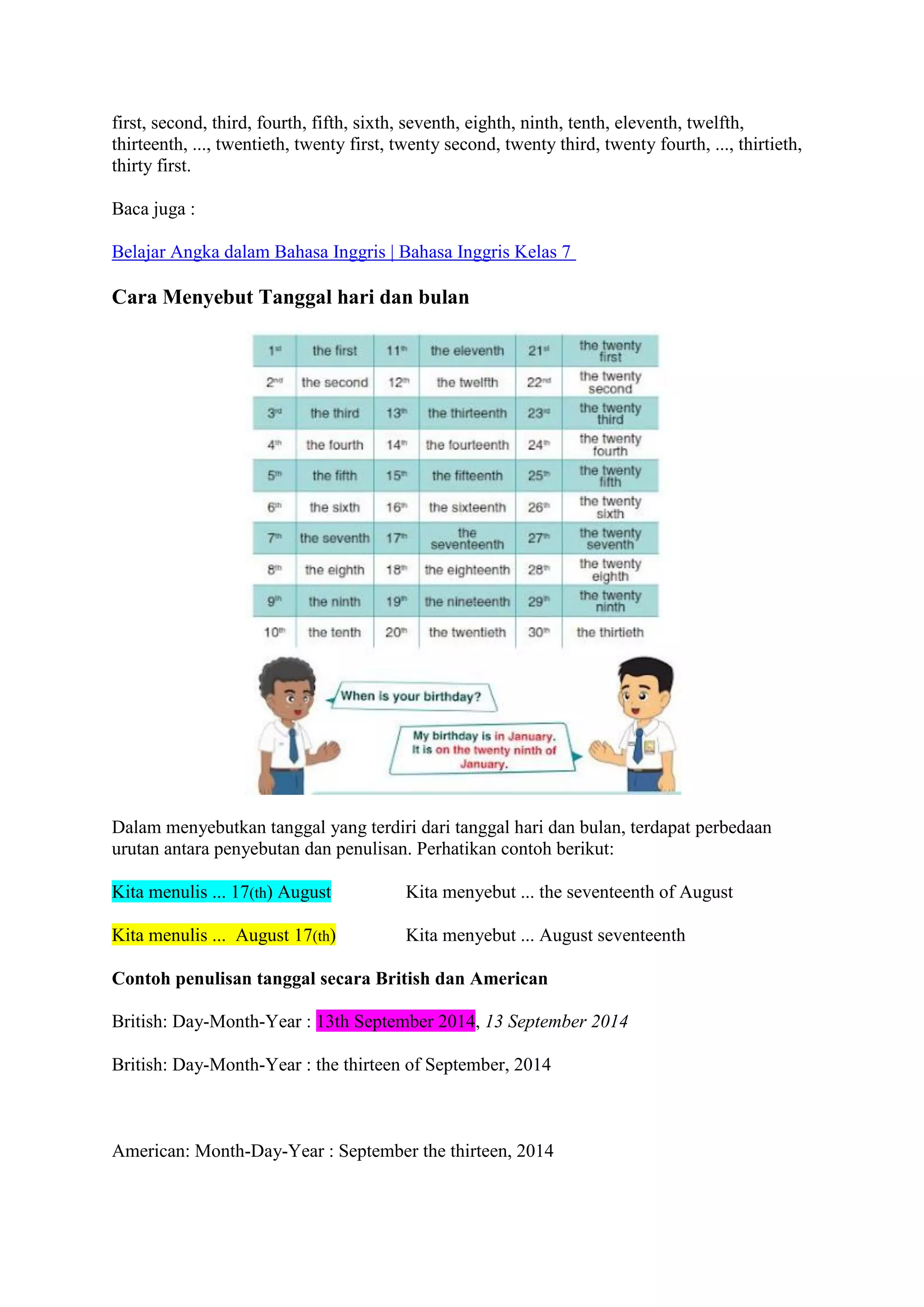 Cara penyebutan tanggal dalam bahasa inggris | PDF