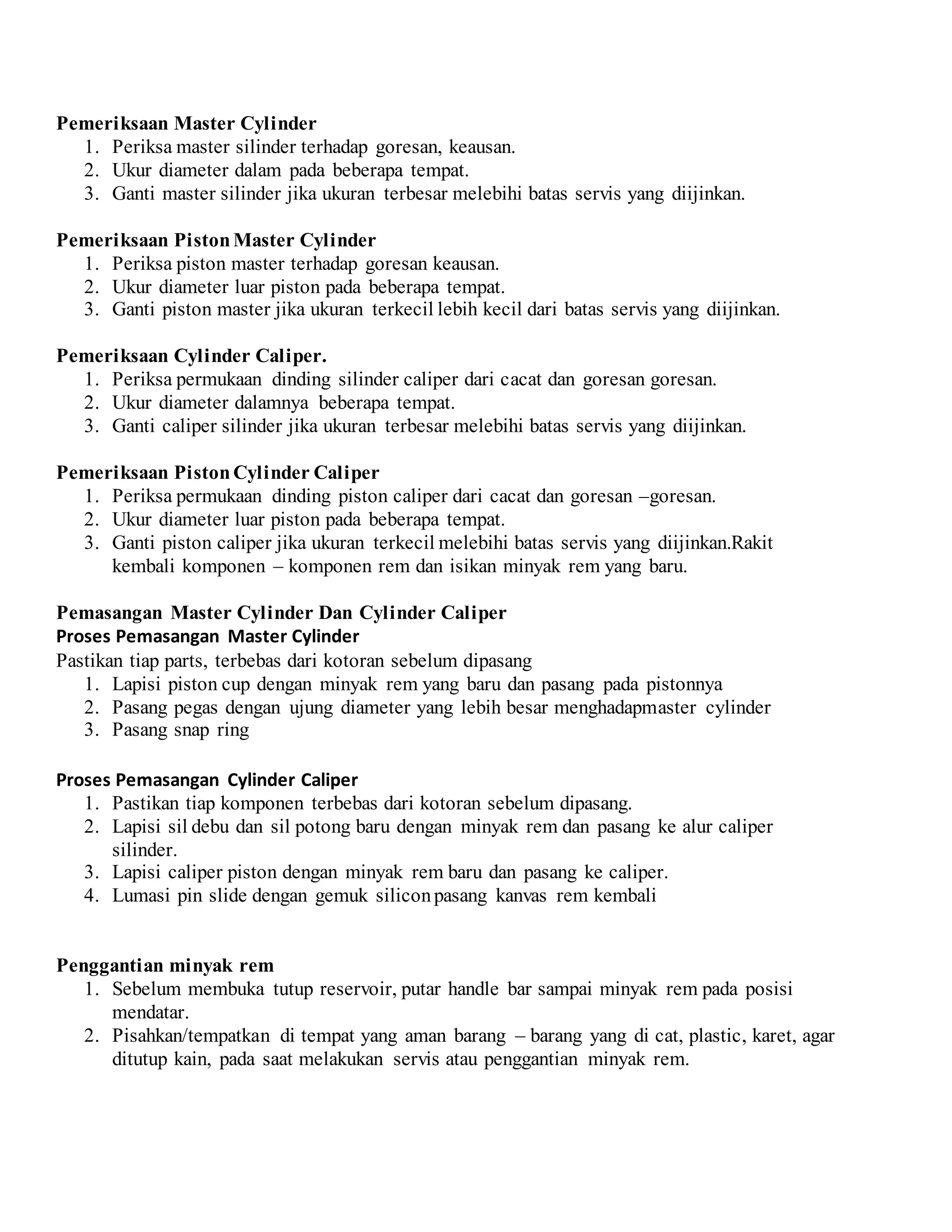 Cara perbaikan & pemekrisaan rem motor | DOCX