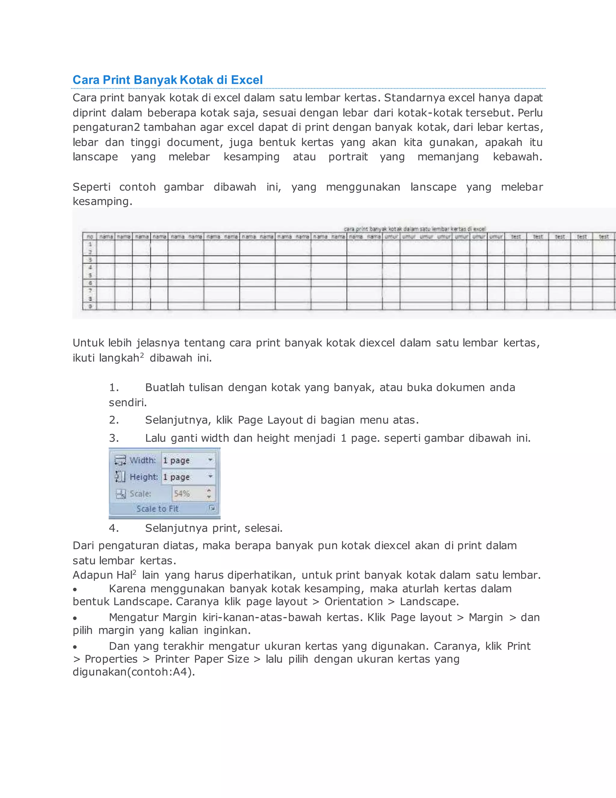 Cara print banyak kotak di excel | DOCX