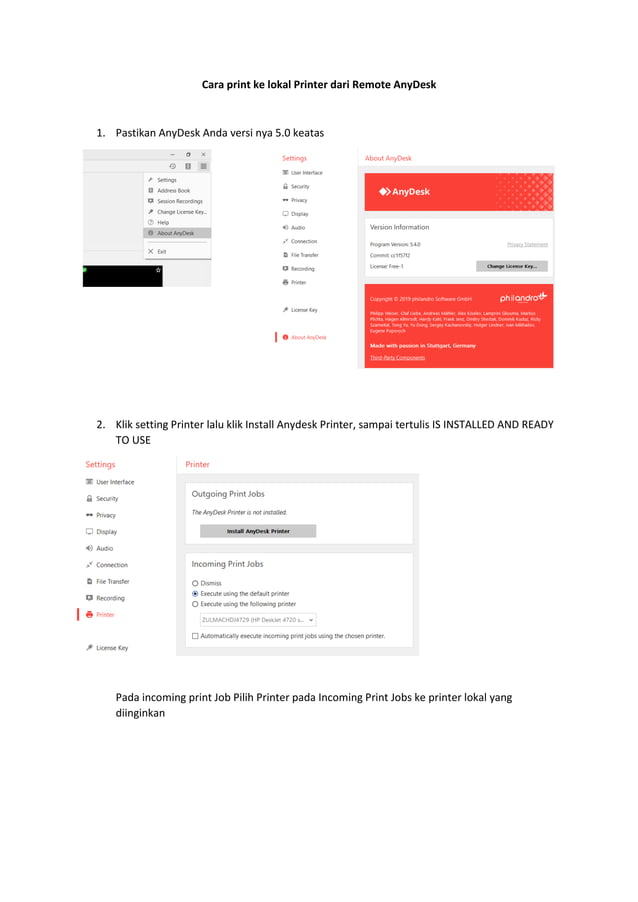 Cara print ke lokal printer dari remote any desk | PDF