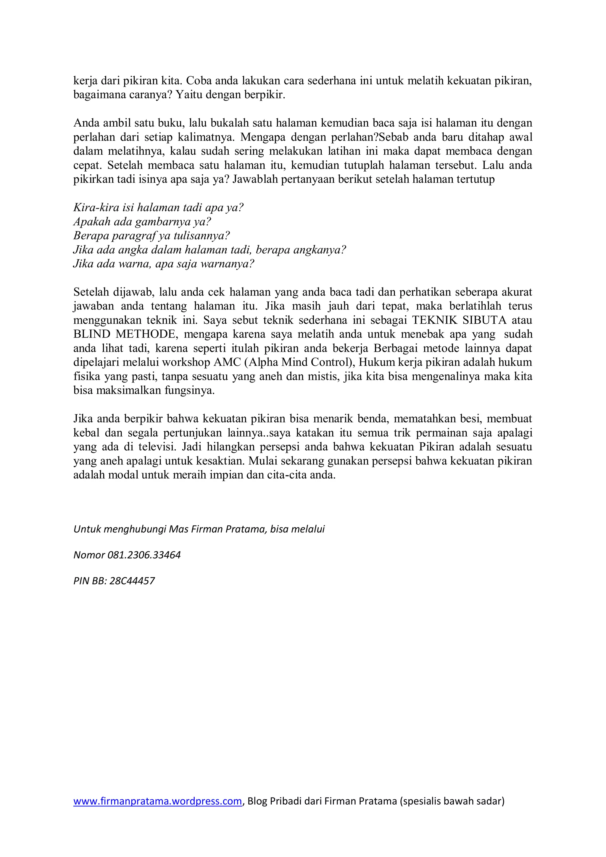 Cara sederhana melatih kekuatan pikiran | PDF