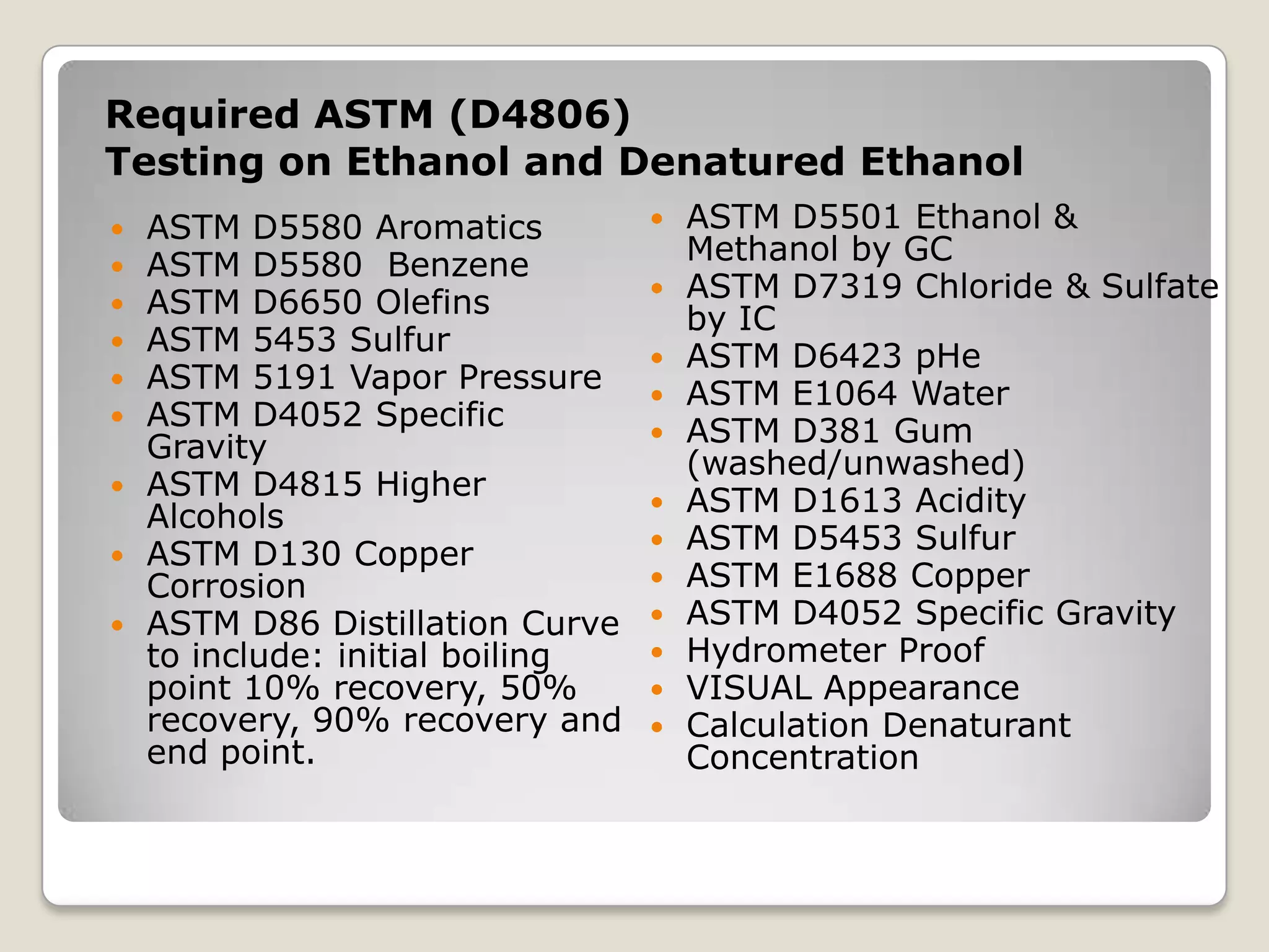 Cara 's ethanol laboratory testing requirements | PPTX