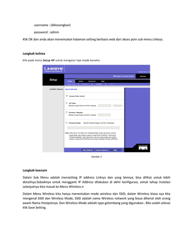 Cara setting accesspoint linksys | PDF