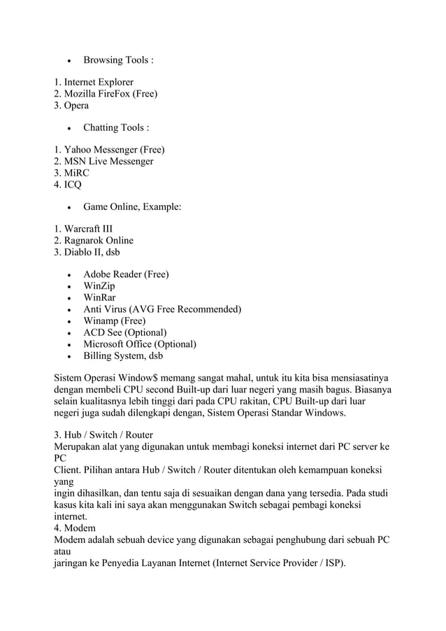 Cara setting jaringan warnet | PDF