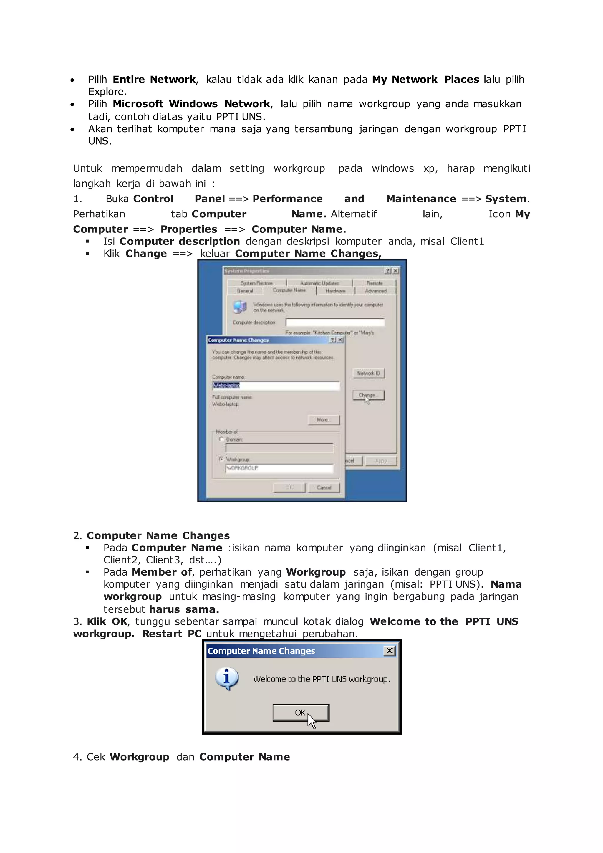 Cara setting jaringan workgroup di windows xp | PDF