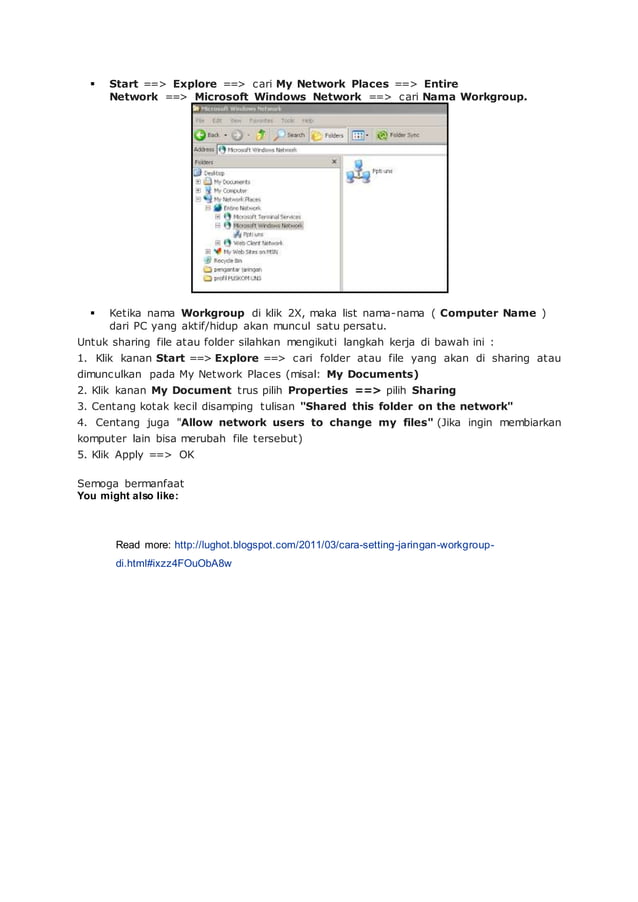 Cara setting jaringan workgroup di windows xp | PDF