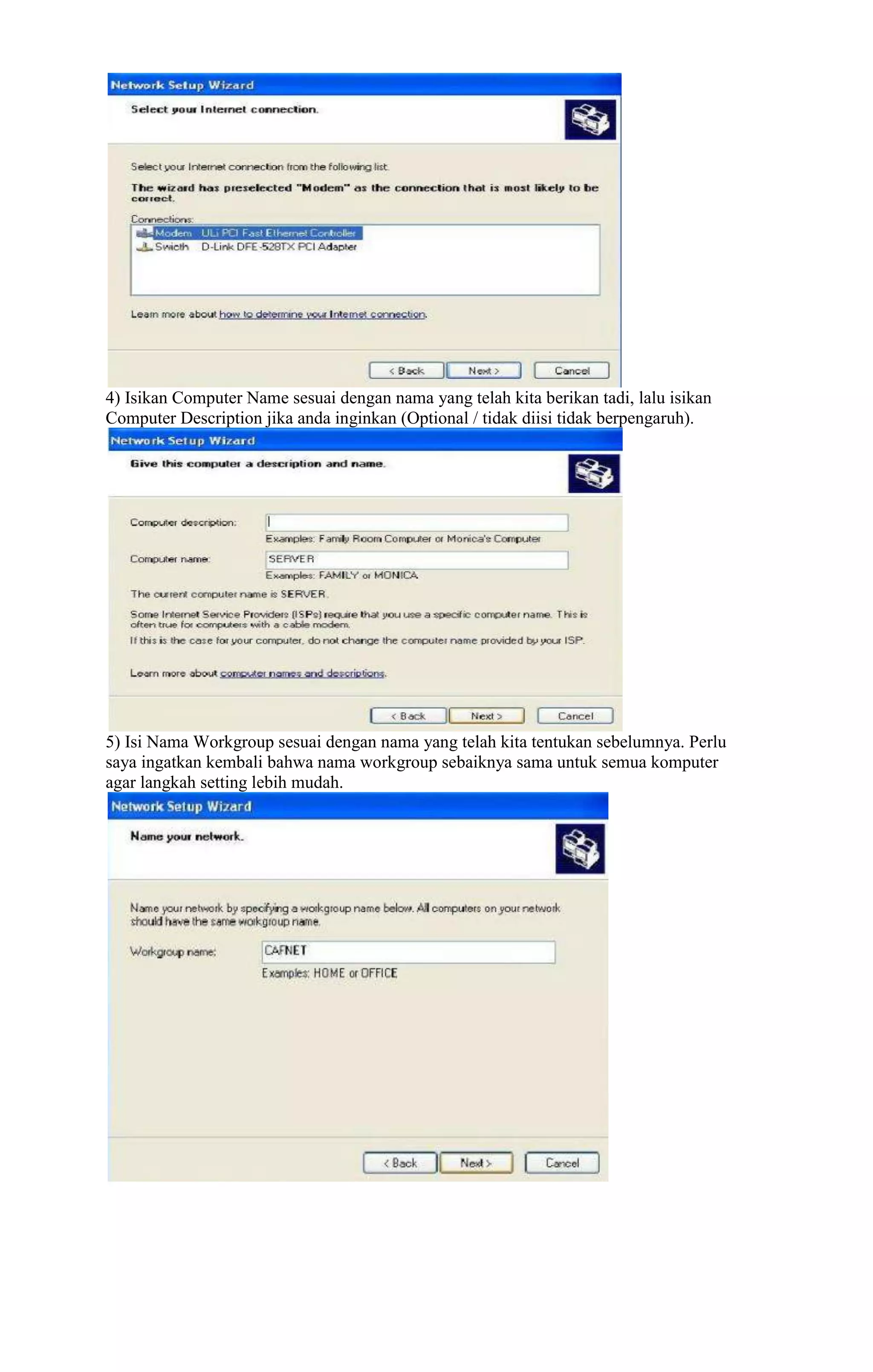 Cara setting lan network internet server dengan client | DOCX