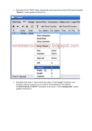 Cara setting mikrotik router ip address yang di perbolehkan konek ke internet | DOC