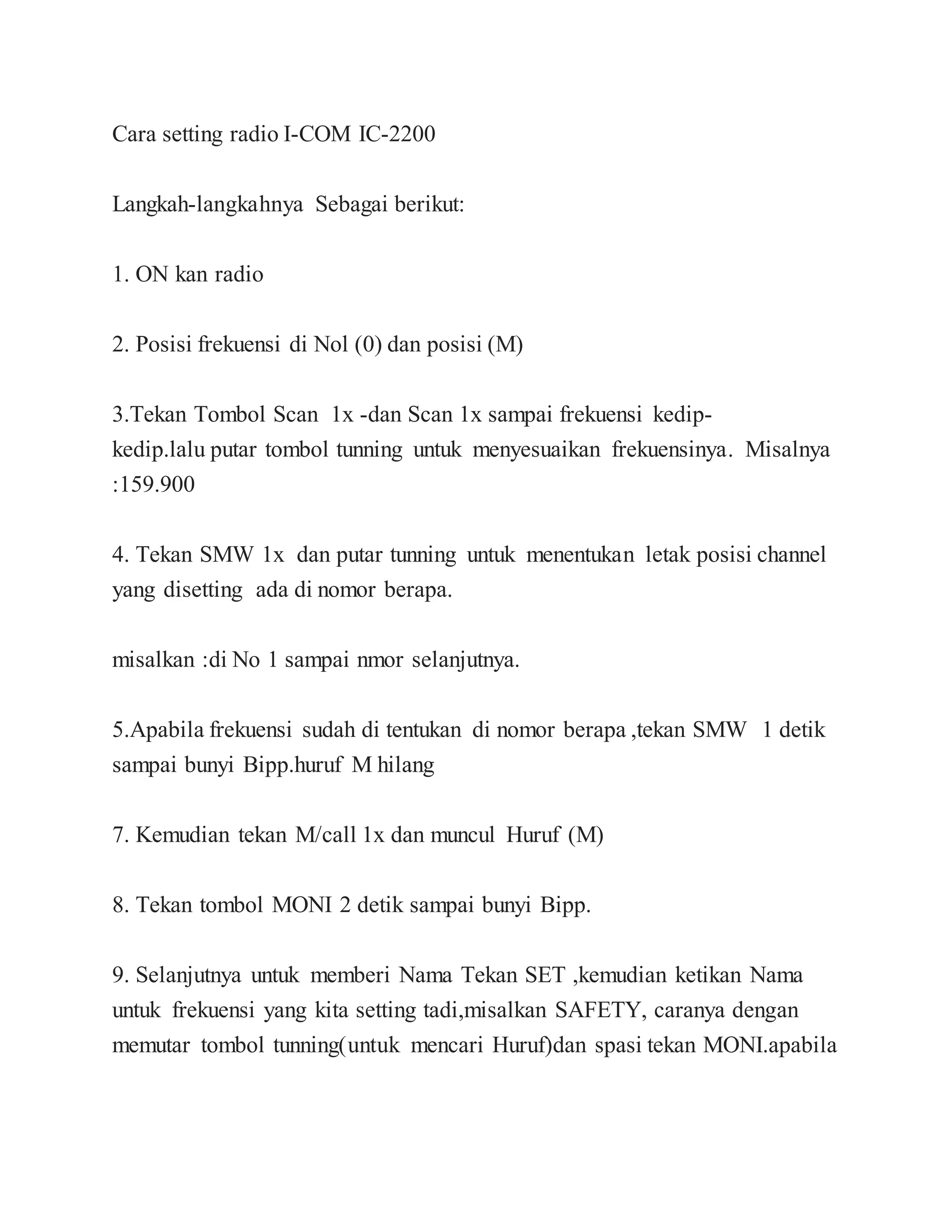 Cara setting radio icom 2300 | DOCX