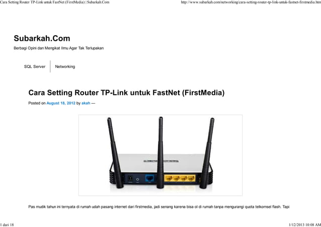 Cara setting router tp link untuk fast net (firstmedia) - subarkah | PDF