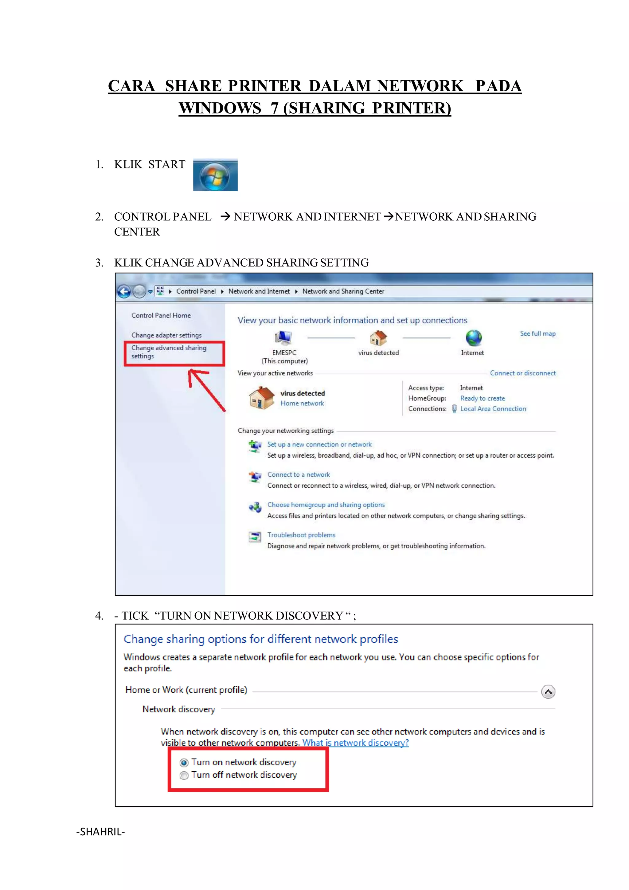 Cara share printer dalam network pada windows 7 | DOCX | Operating ...