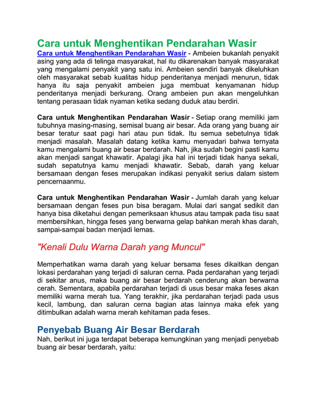 Cara untuk menghentikan pendarahan wasir | PDF