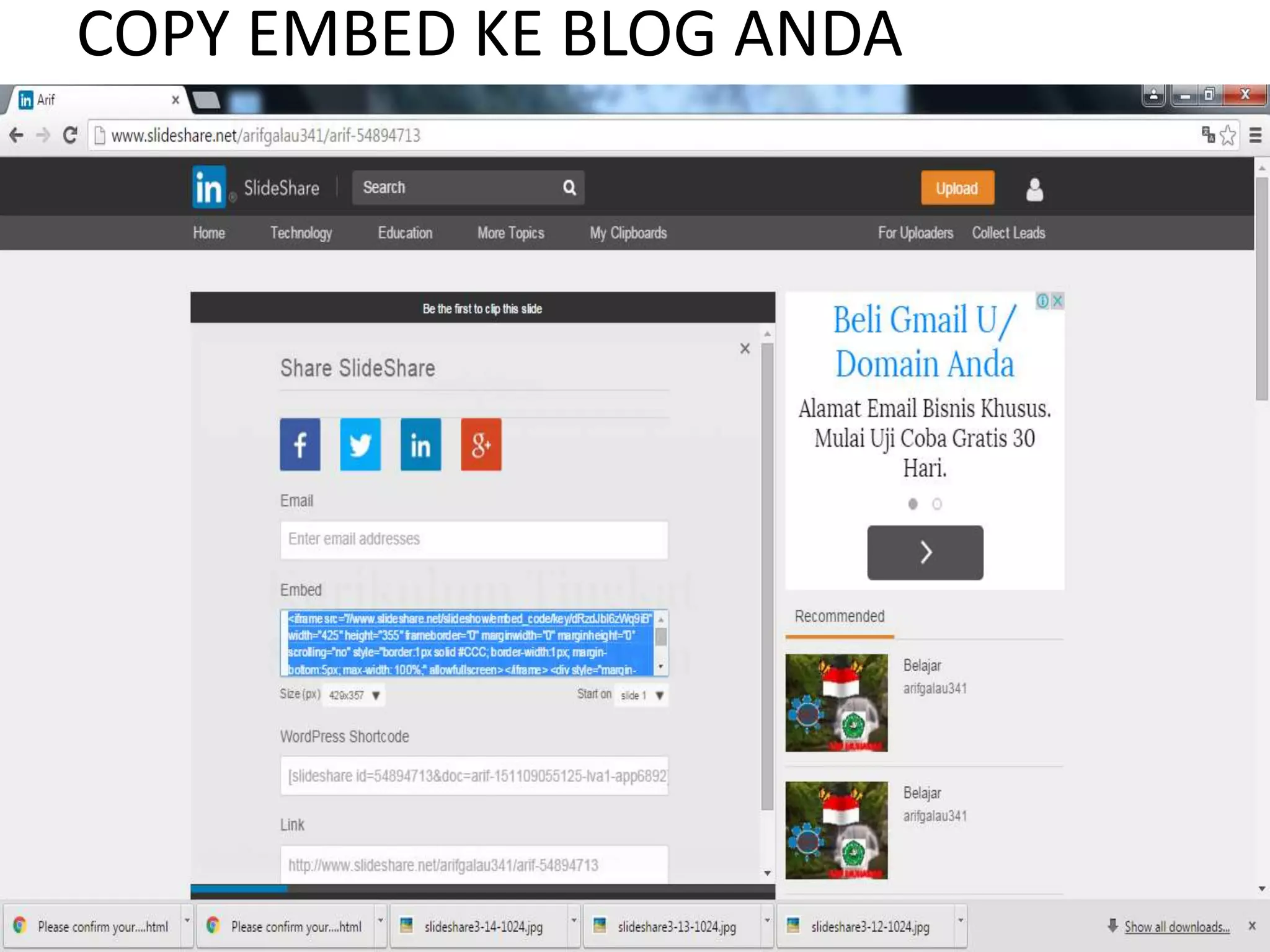 Cara upload slideshare ke blog | PPTX