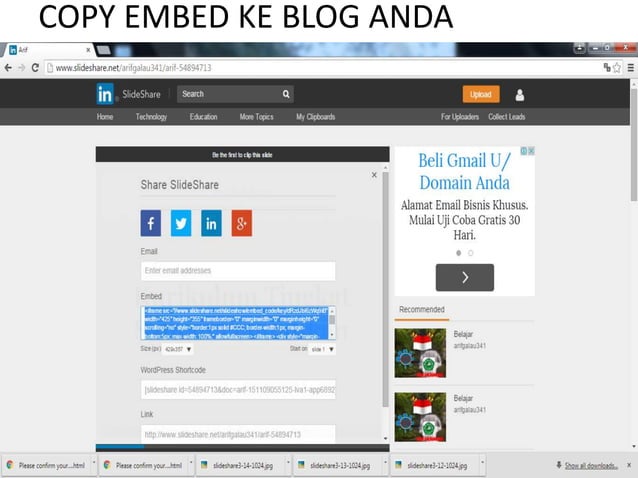 Cara upload slideshare ke blog | PPTX