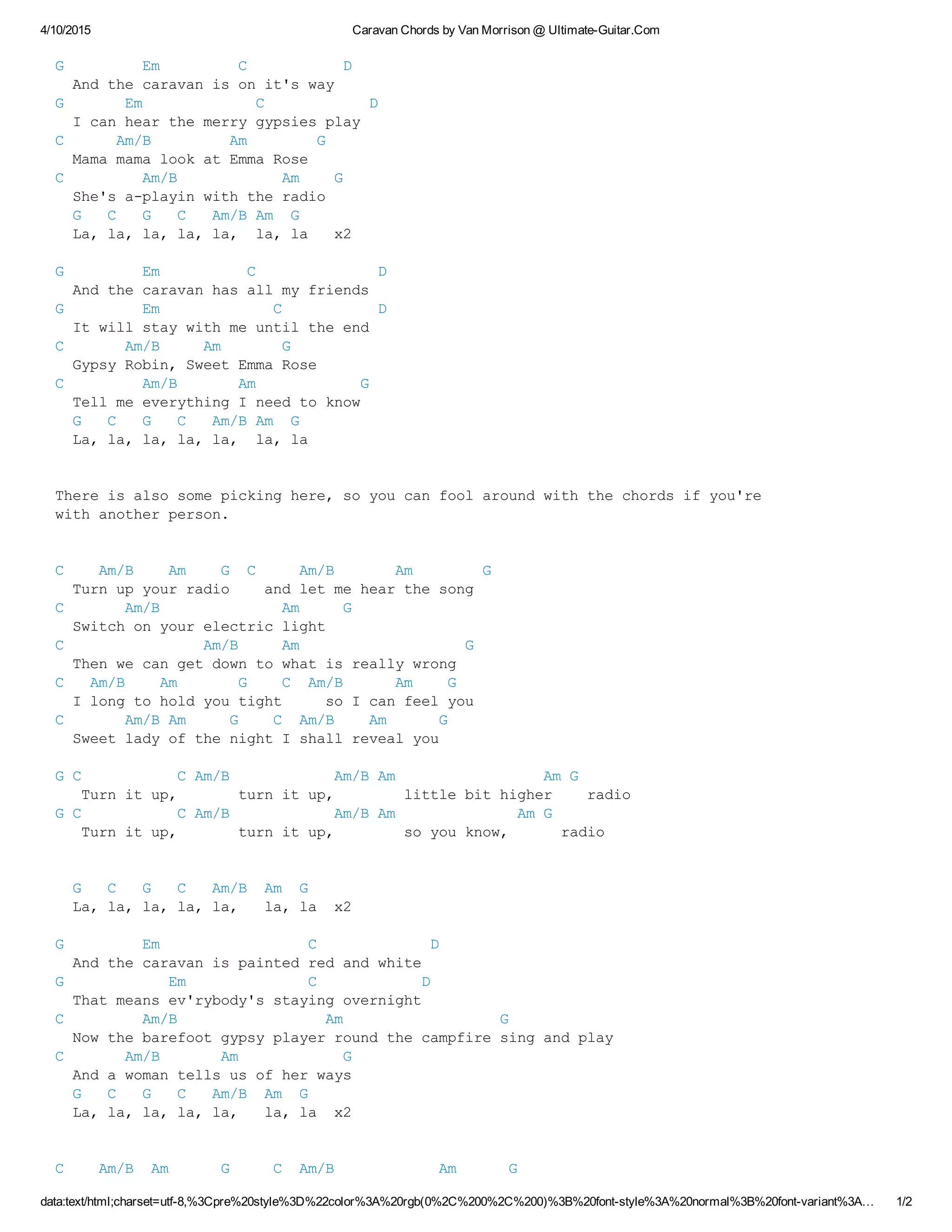 Caravan chords by van morrison @ ultimate guitar | PDF