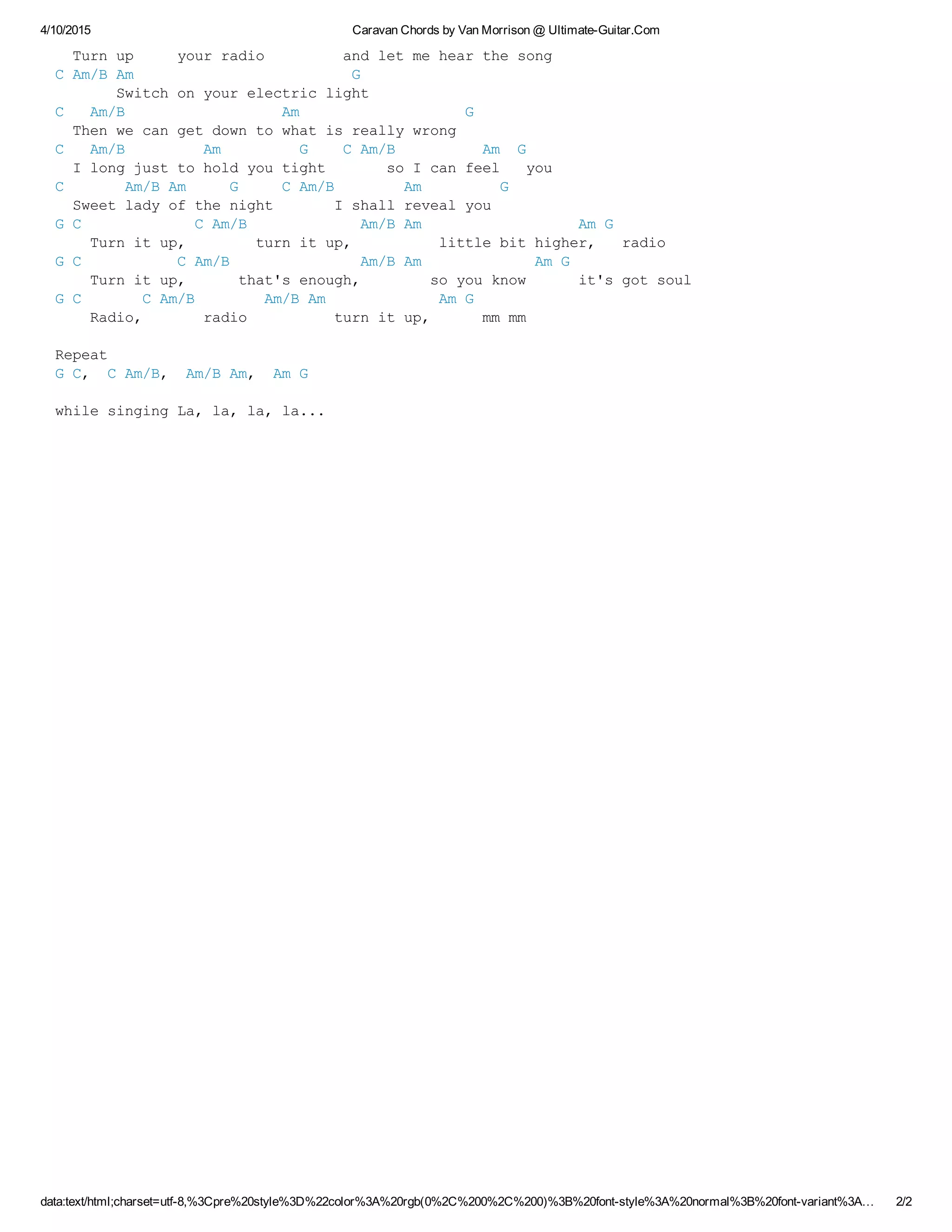 Caravan chords by van morrison @ ultimate guitar | PDF