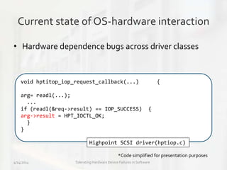 Tolerating Hardware Device Failures in Software | PPT