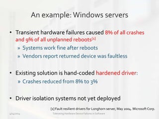 Tolerating Hardware Device Failures in Software | PPT