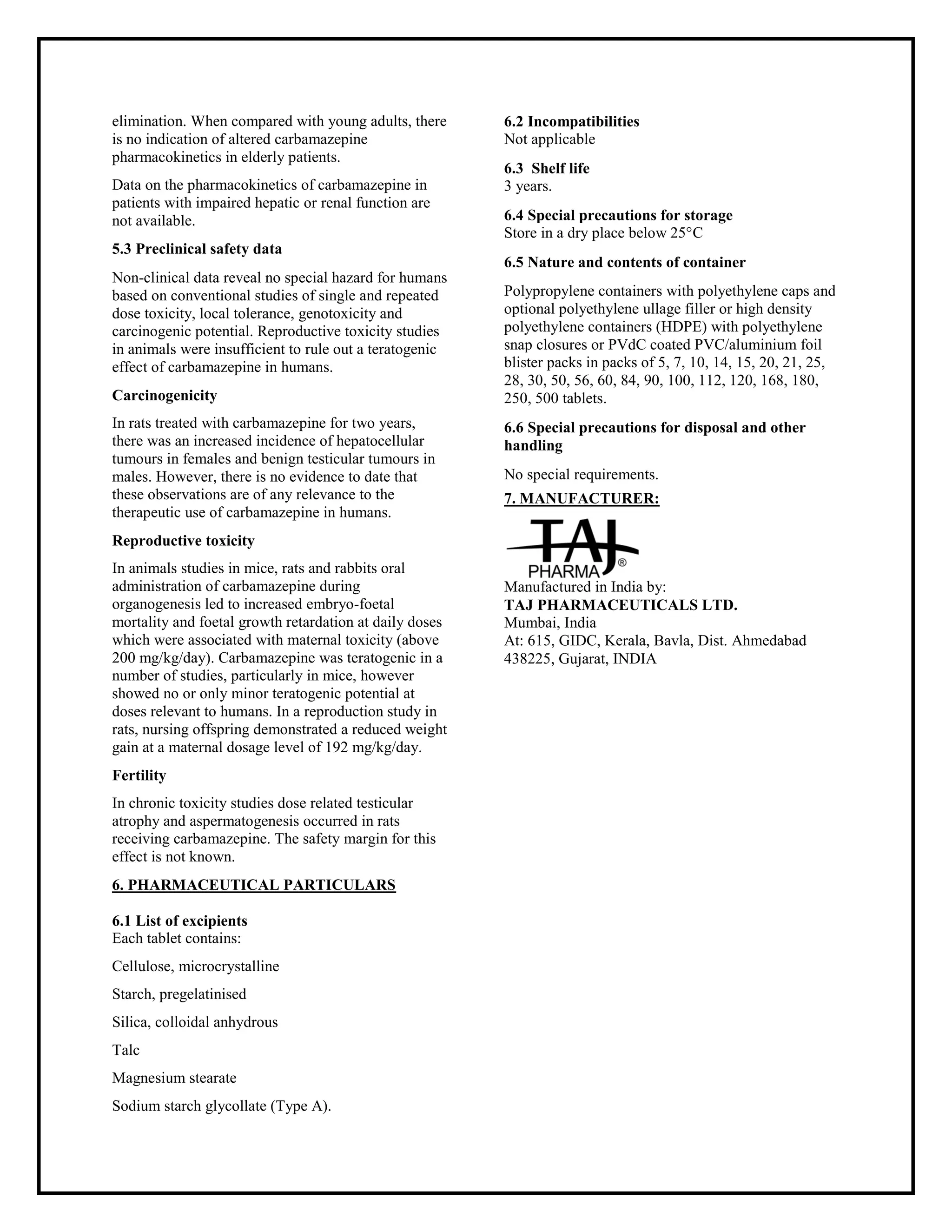 Carbamazepine 200 mg tablets smpc taj pharmaceuticals | PDF