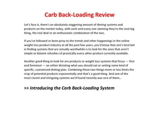 Carb Back Loading Protocol | PPT