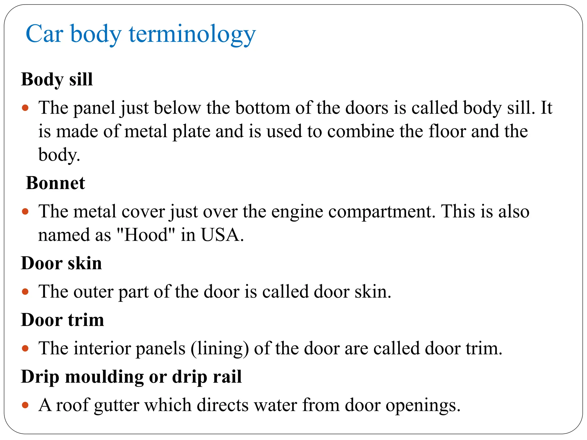car body terminology, Drip moulding, Door trim | PPT