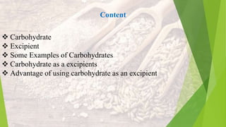 Carbohydrate derivatives as pharmaceutical excipients | PPTX