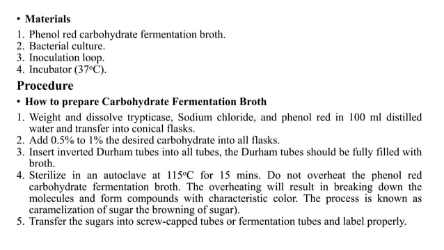 Carbohydrate fermentation test 1 | PPTX | Chemistry | Science