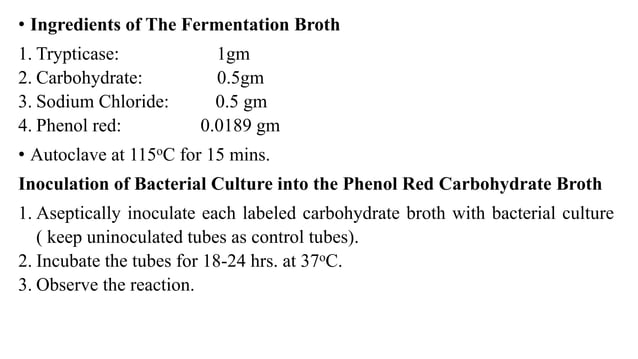Carbohydrate fermentation test 1 | PPTX | Chemistry | Science
