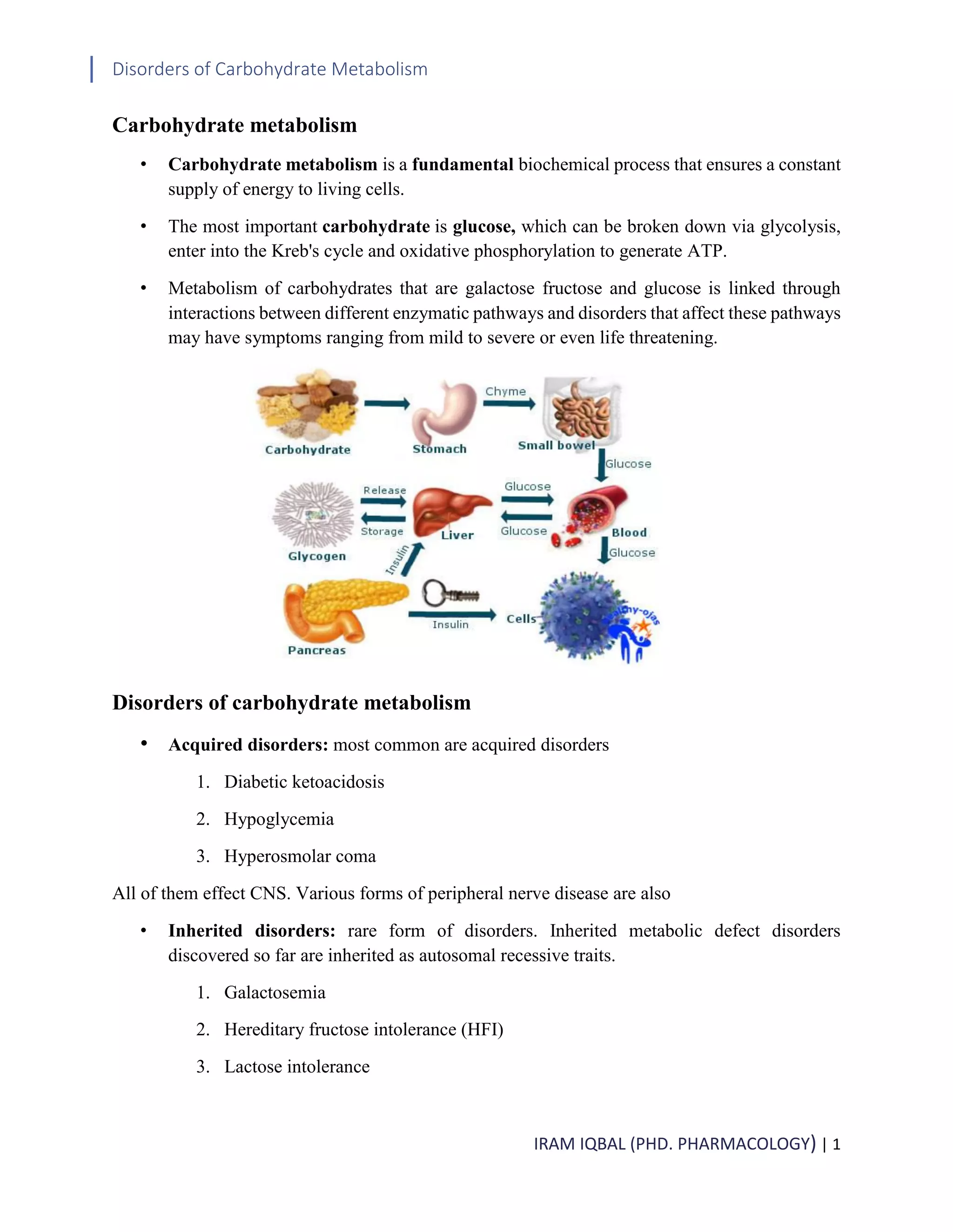 disorders of Carbohydrate metabolism | PDF