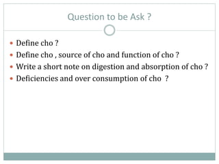 Carbohydrates Unit 2nd of Nutrition | PPTX