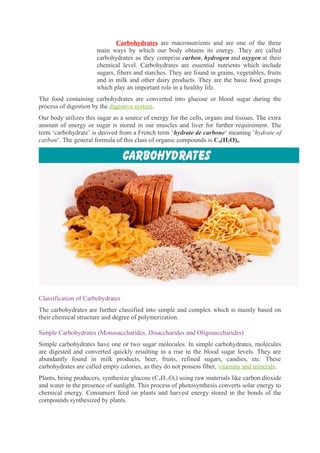 Classification of Carbohydrates and its uses | DOC