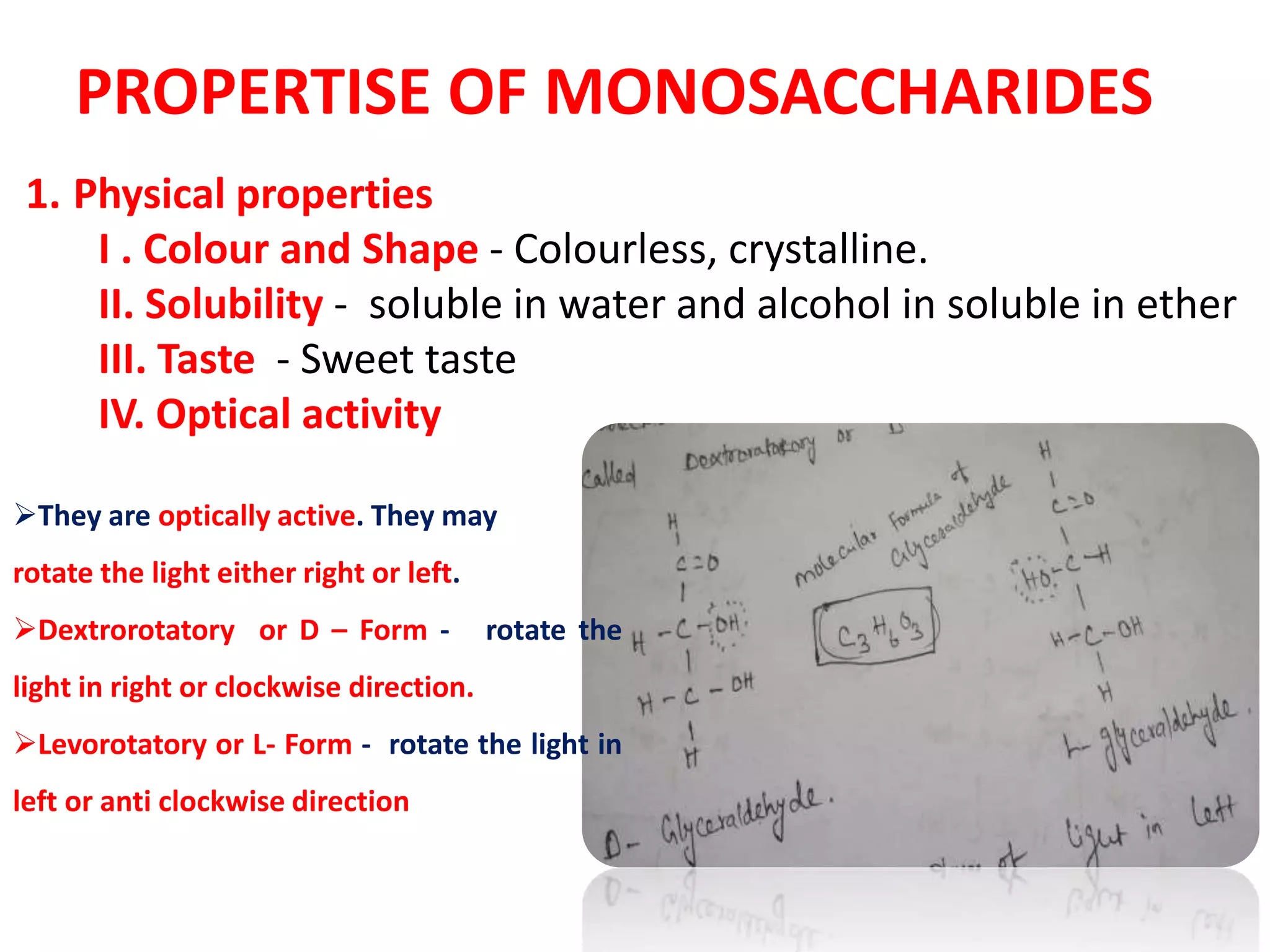 Carbohydrates Monosaccharides properties | PPTX