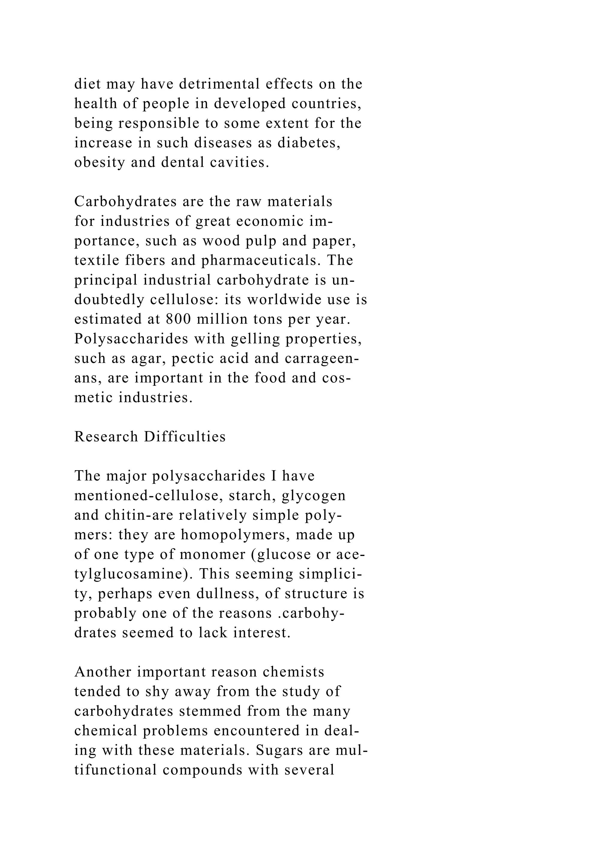 Carbohydrates Sugars and chains of sugar units are the most .docx