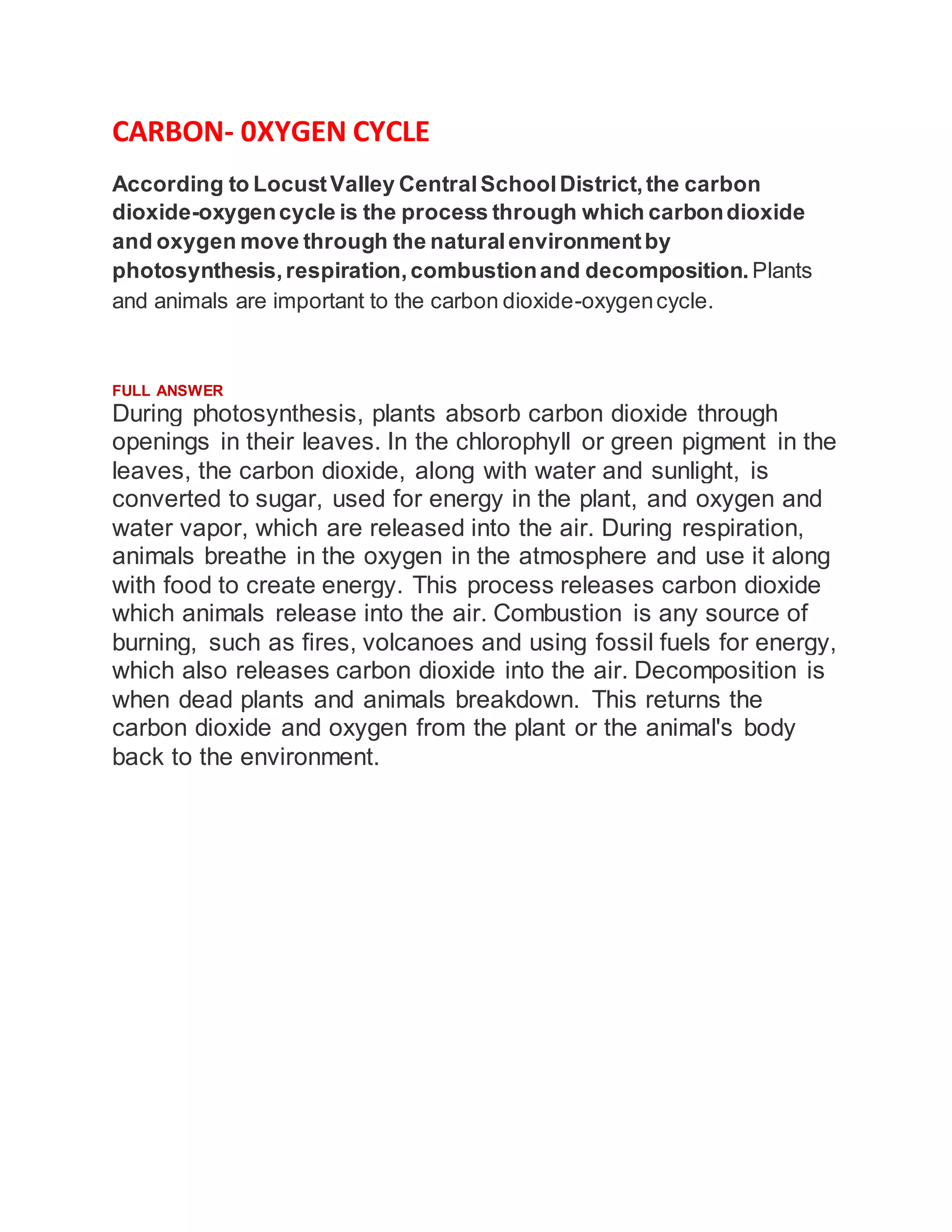 Carbon-oxygen cycle | DOCX