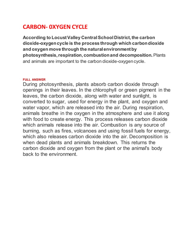 Carbon-oxygen cycle | DOCX