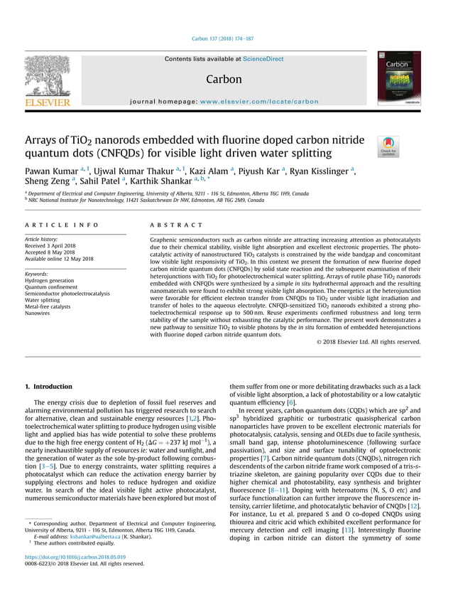 Arrays of TiO2 nanorods embedded with fluorine doped carbon nitride ...