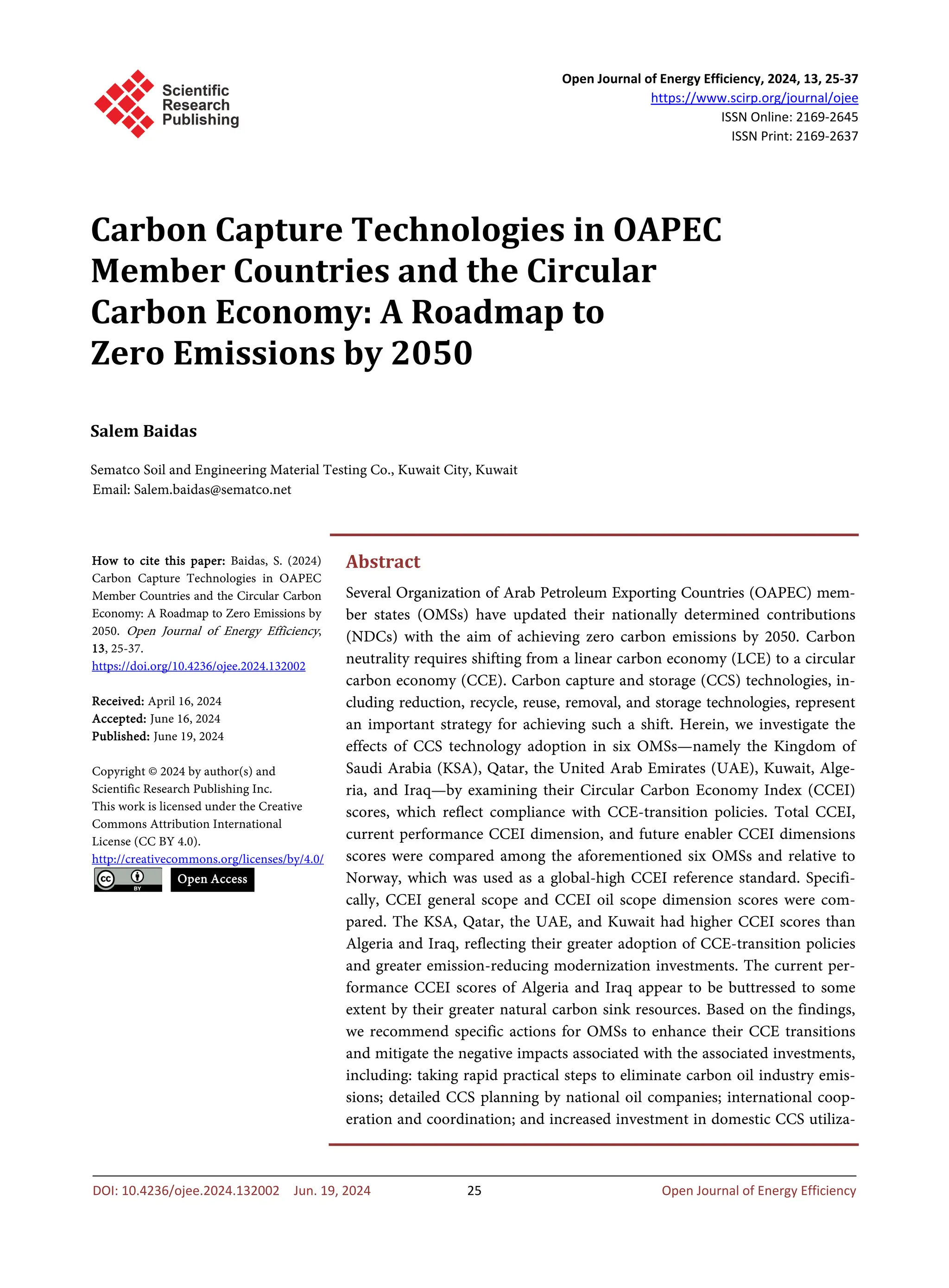 Carbon Capture in OAPEC Countries and the Circular Economy: A Roadmap ...