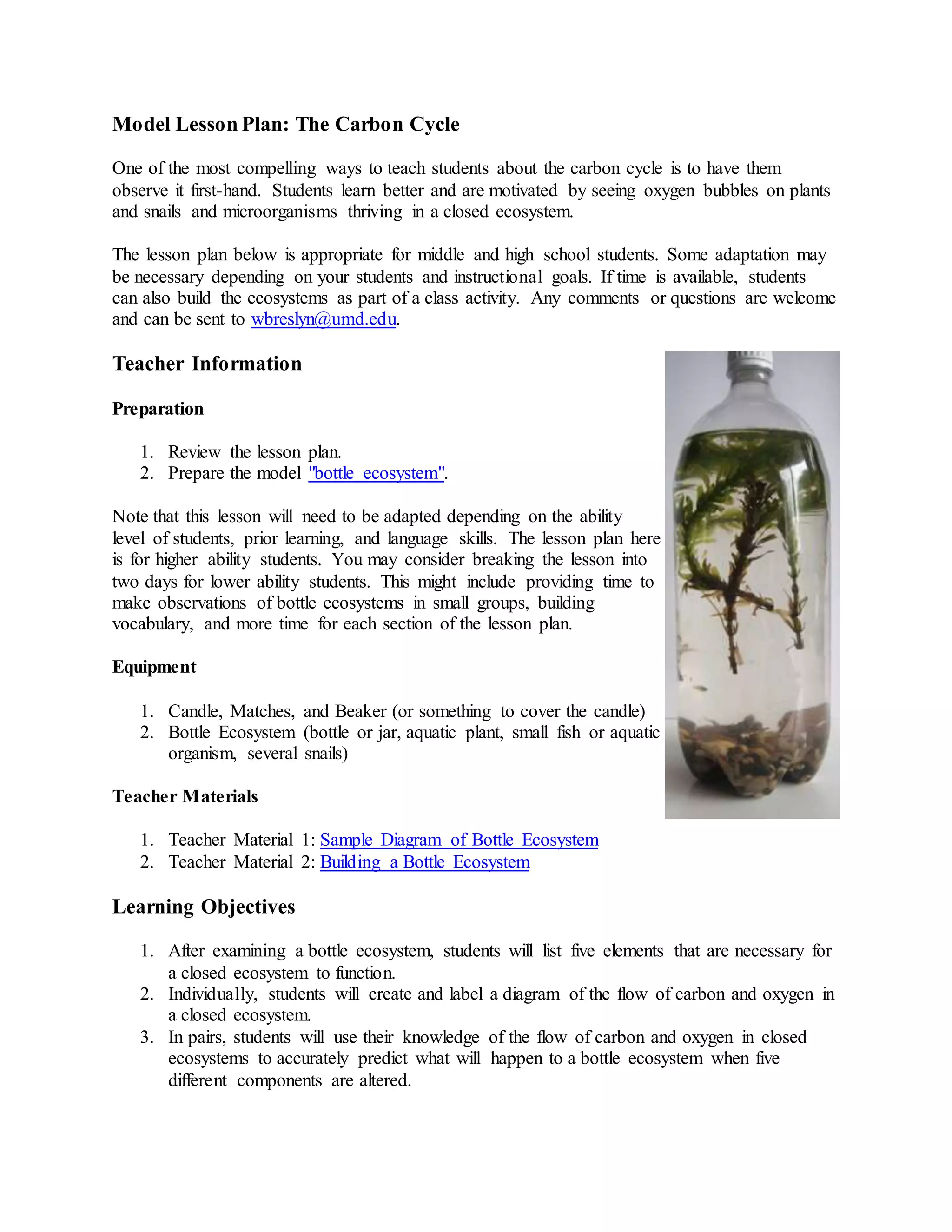 Carbon cycle lesson plan | DOCX