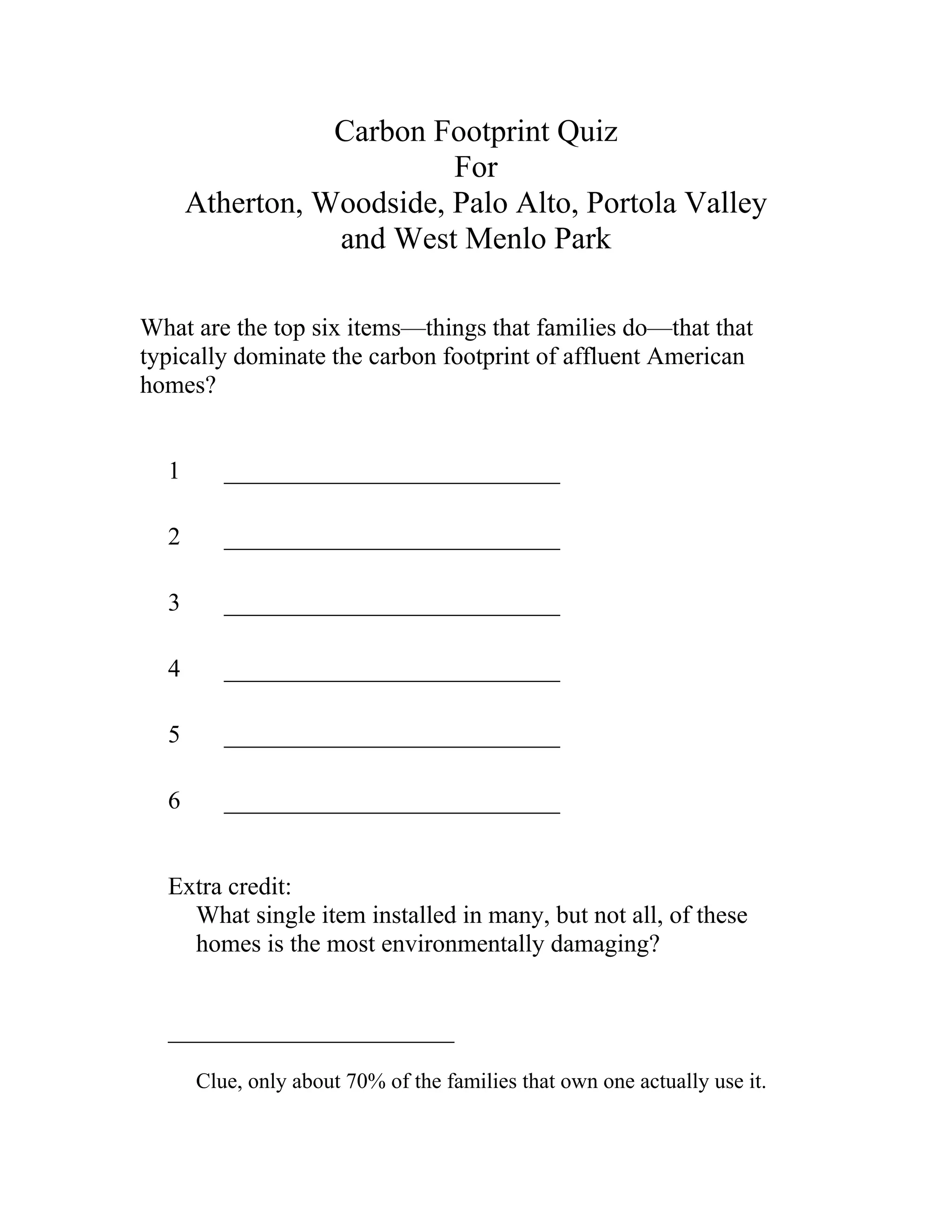 Carbon Footprint Quiz with Answers | PDF