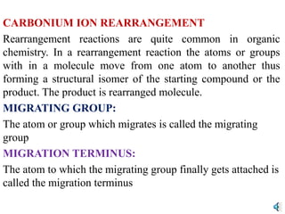 CARBONIUM ION REARRANGEMENT.ppt | Chemistry | Science