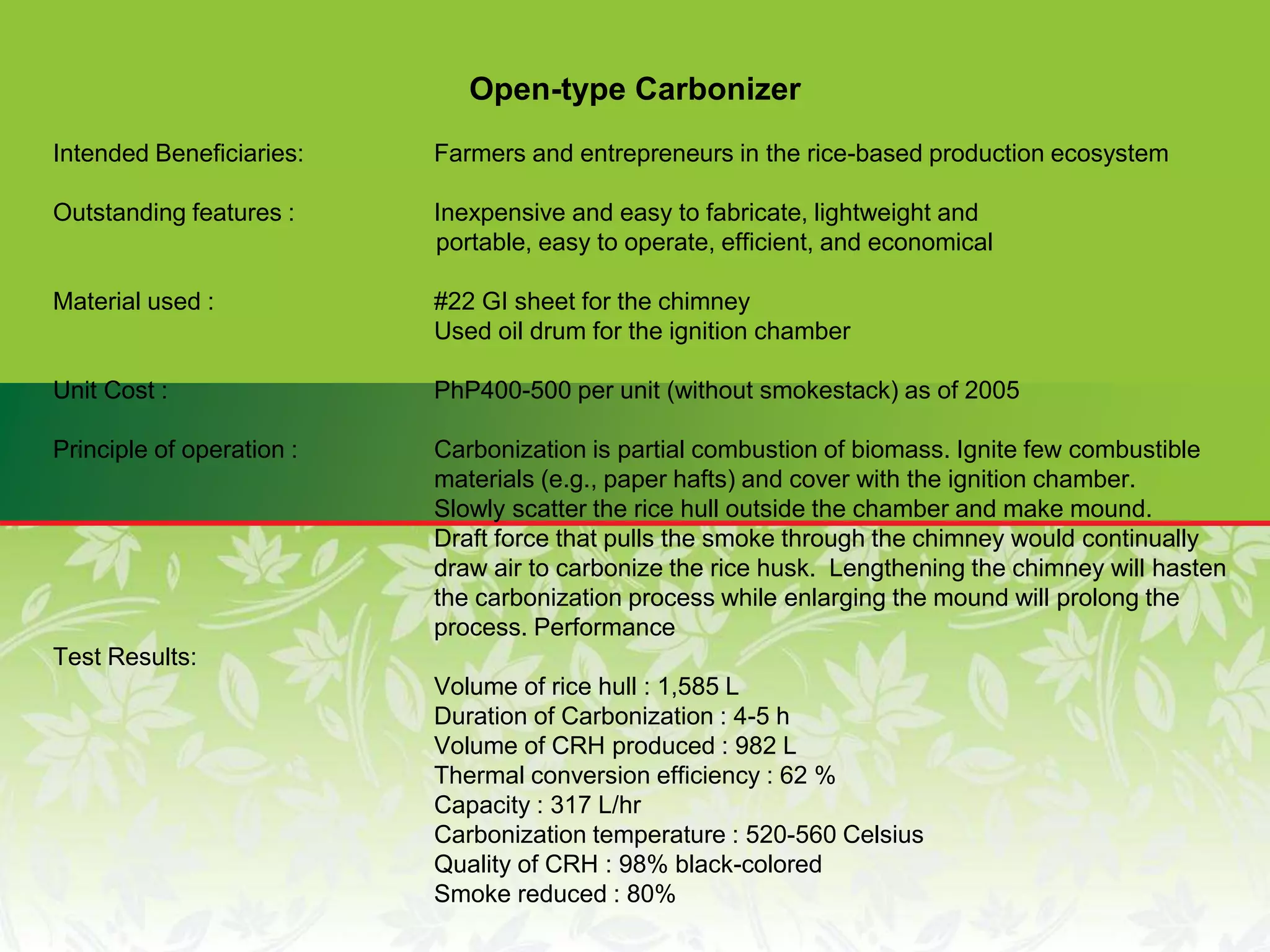 Carbonize rice hull production new presentation | PPTX