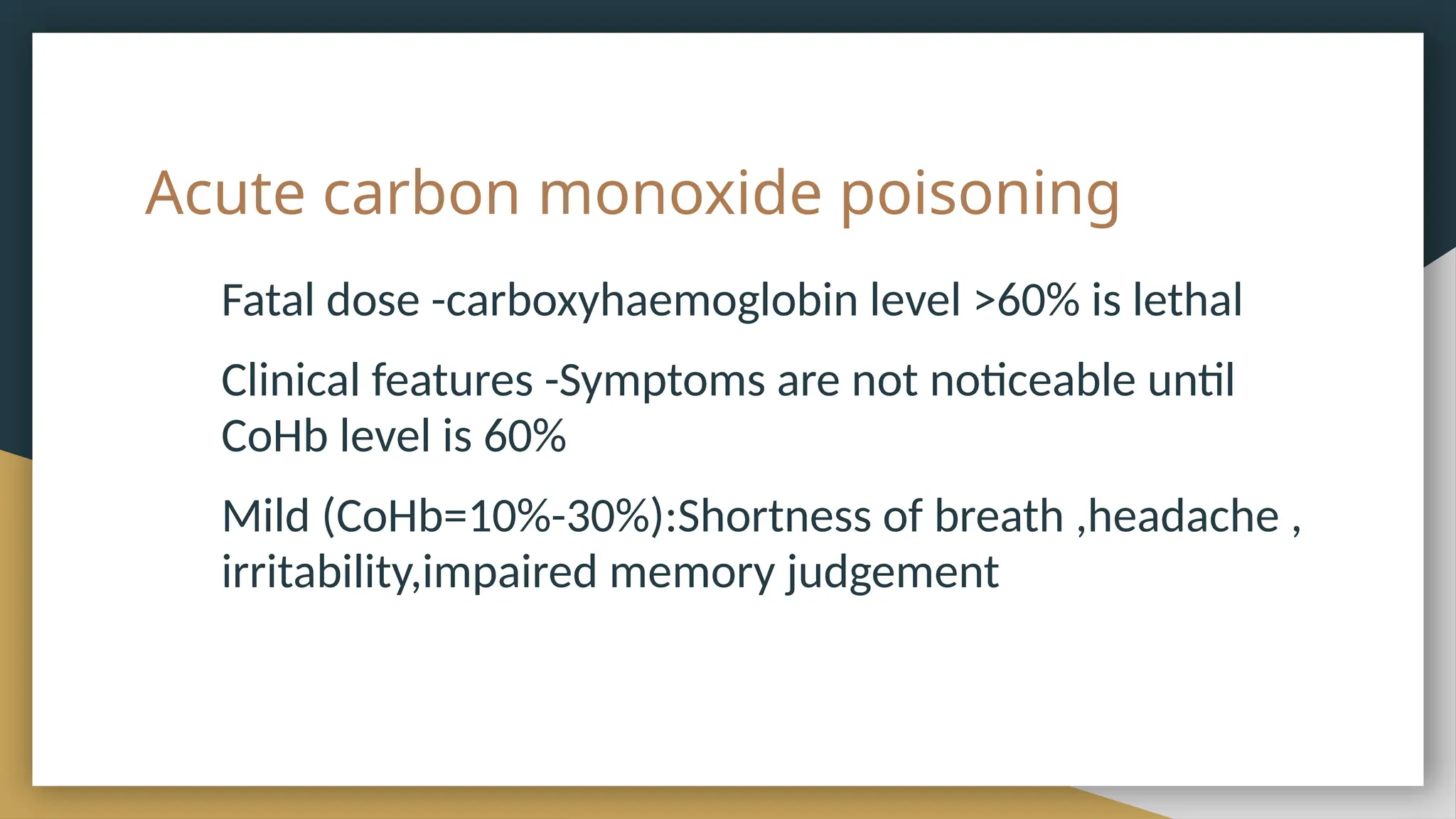 Carbon monoxide poisoning Forensic medicine and toxicology | PPTX