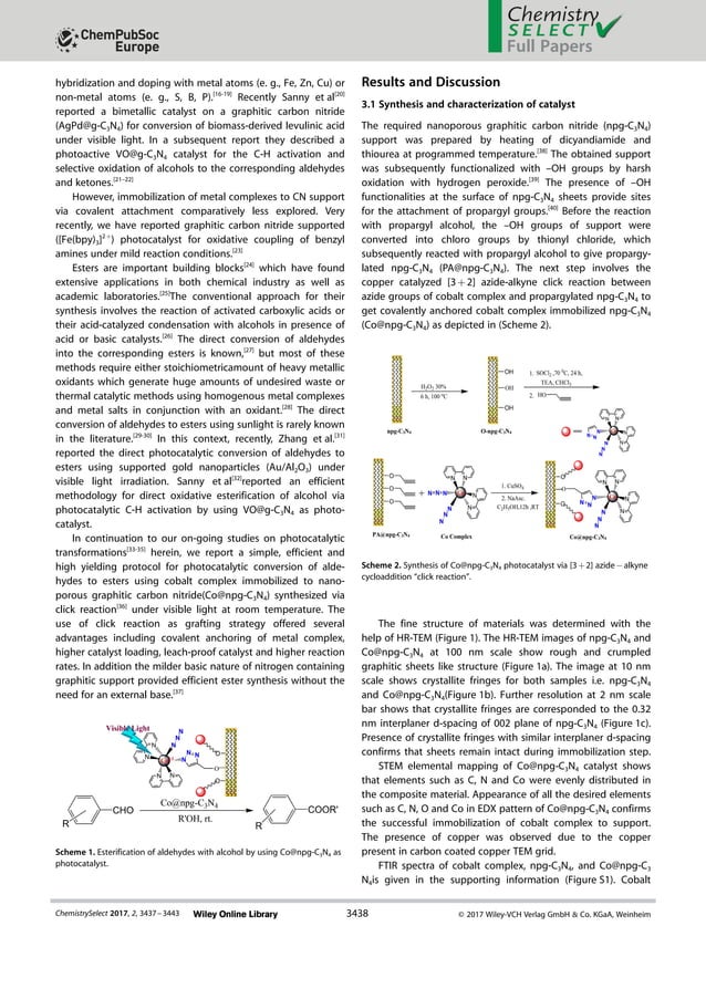 Carbon Nitride Grafted Cobalt Complex (Co@npg-C3N4) for Visible Light Assisted Esterification of ...