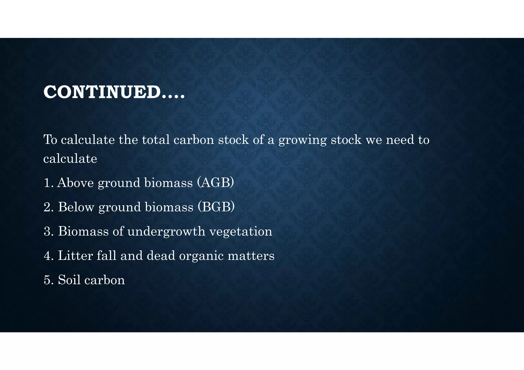 Carbon pool measurement of a growing stock final | PDF
