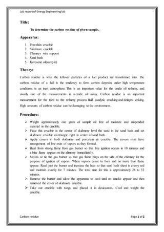 how to determine the Carbon residue | DOCX