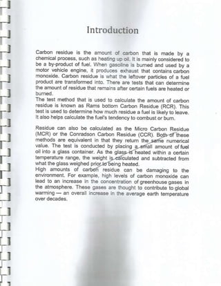 Carbon residue report | DOCX | Chemistry | Science