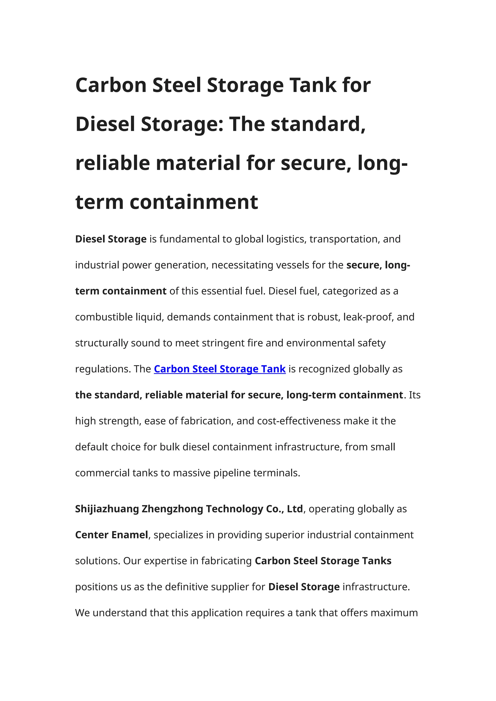 Carbon Steel Storage Tank for Diesel Storage The standard, reliable ...